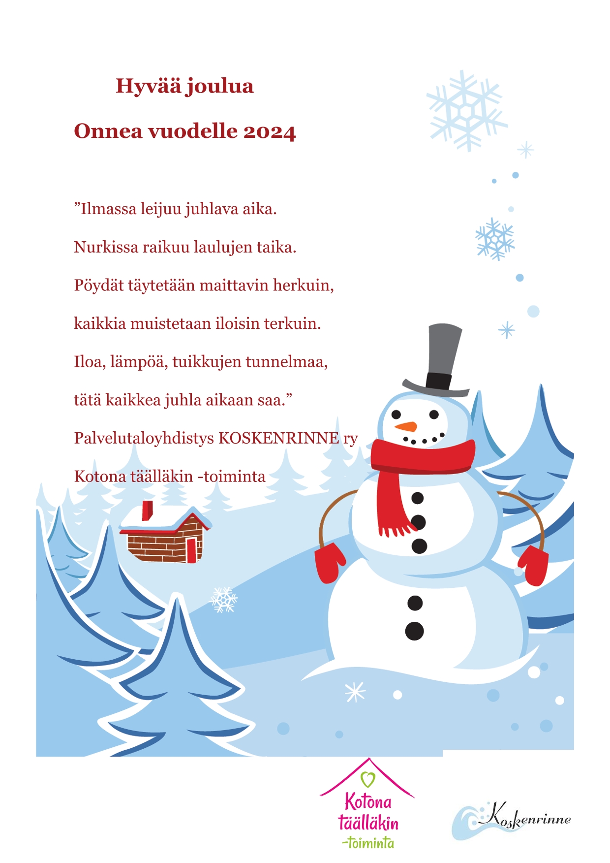 Hyvää joulua ja onnea vuodelle 2024! - Palvelutalo Koskenrinne